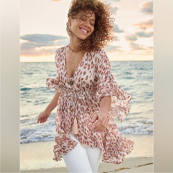 VENUS | Tops | Venus Pink Animal Print Ruffle Kimono Top Size Xl | Poshmark